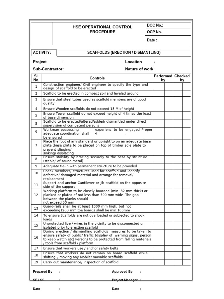 HSE Operational Control Procedure For Scaffolds | PDF | Scaffolding