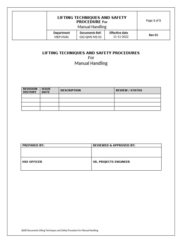 Lifting Techniques and Safety Procedure For Manual Handling | PDF ...