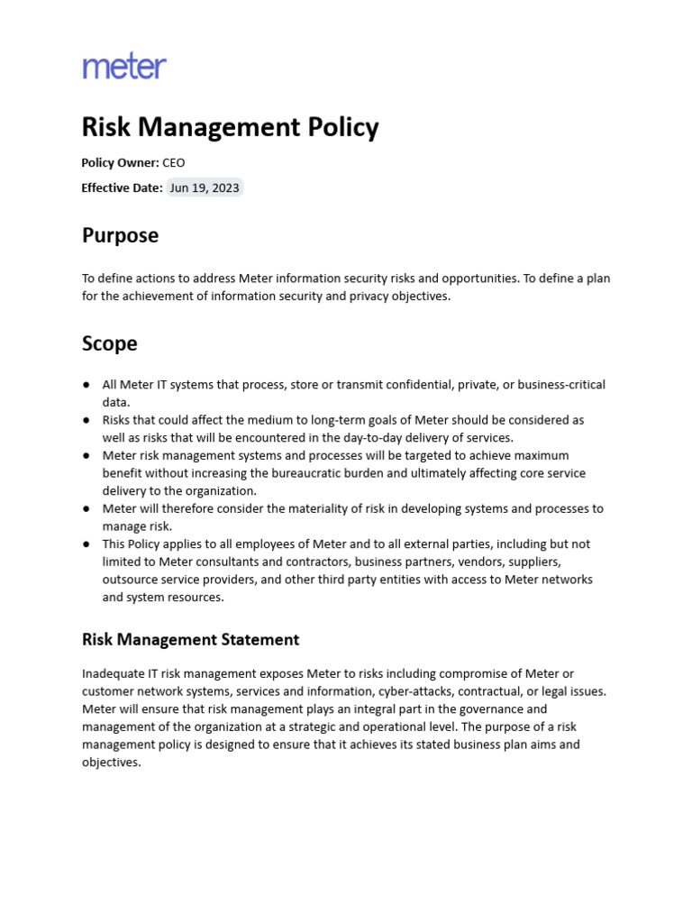 Meter Risk Management Policy | PDF | Risk | Risk Management