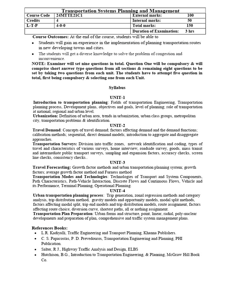 Transportation Systems Planning Course | PDF | Transport | Planning