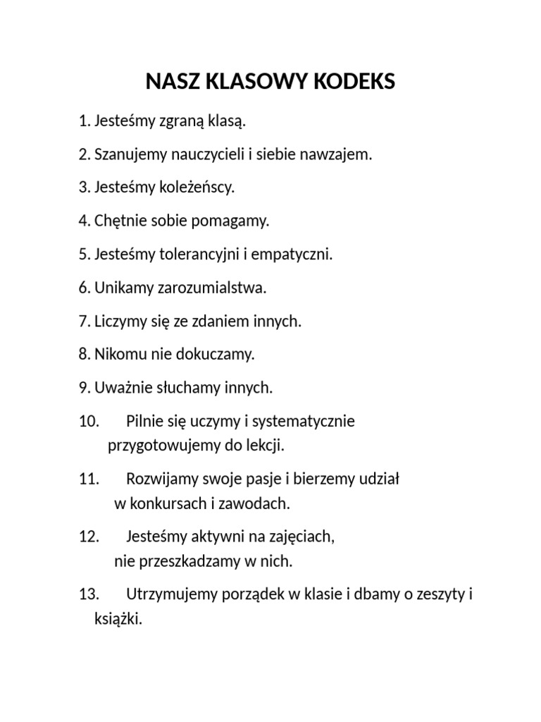 Nasz Klasowy Kodeks | PDF