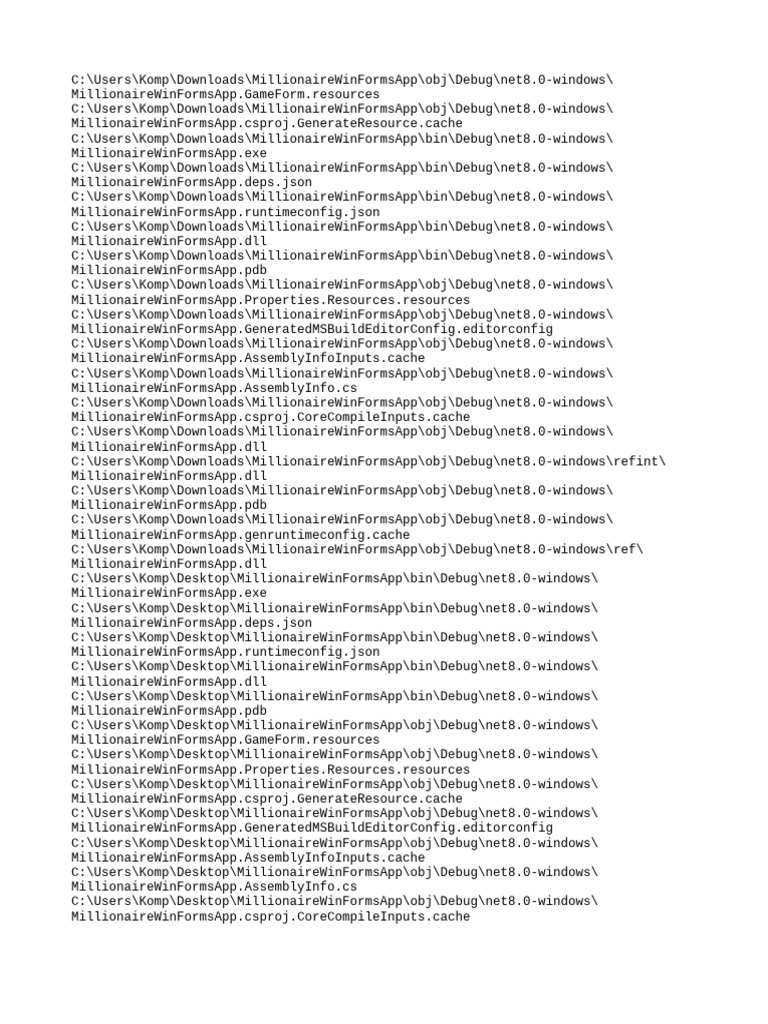 MillionaireWinFormsApp Csproj FileListAbsolute | PDF | Microsoft Windows | Computing