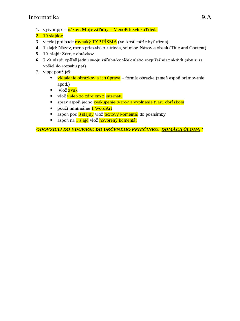 ZADANIE - 9.A INF PPT Moje Záľuby | PDF
