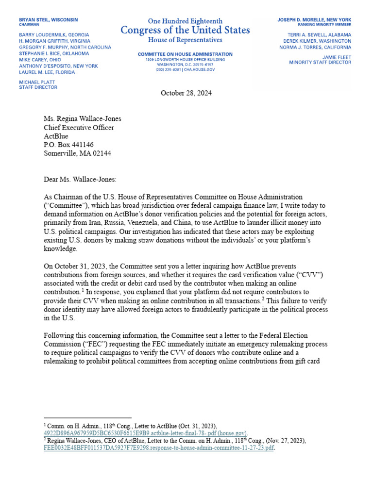 10-28-2024 - ActBlue Foreign Interference Letter House Letter | PDF ...