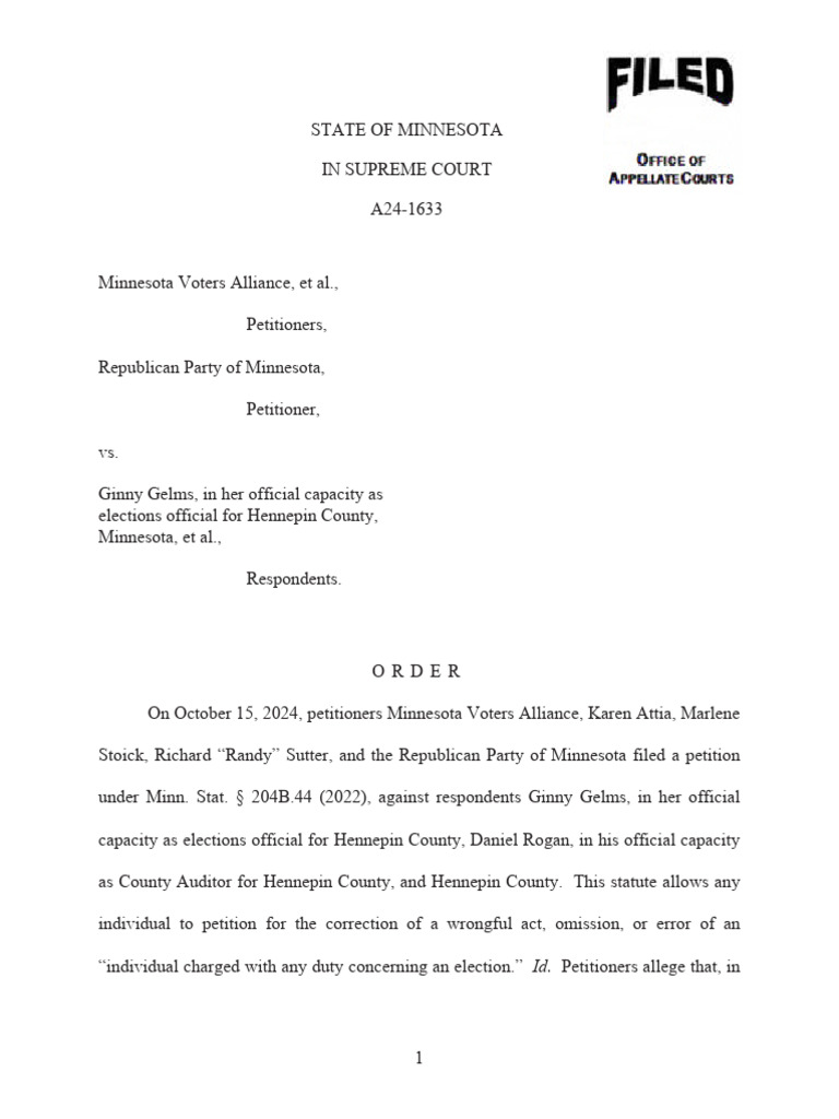 11-01-2024 - Minnesota Supreme Court Win GOP Judges Appointed From ...