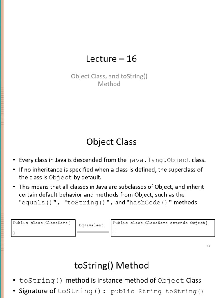 Lecture-16 Object Class and ToString Method | PDF | Method (Computer Programming) | Class ...