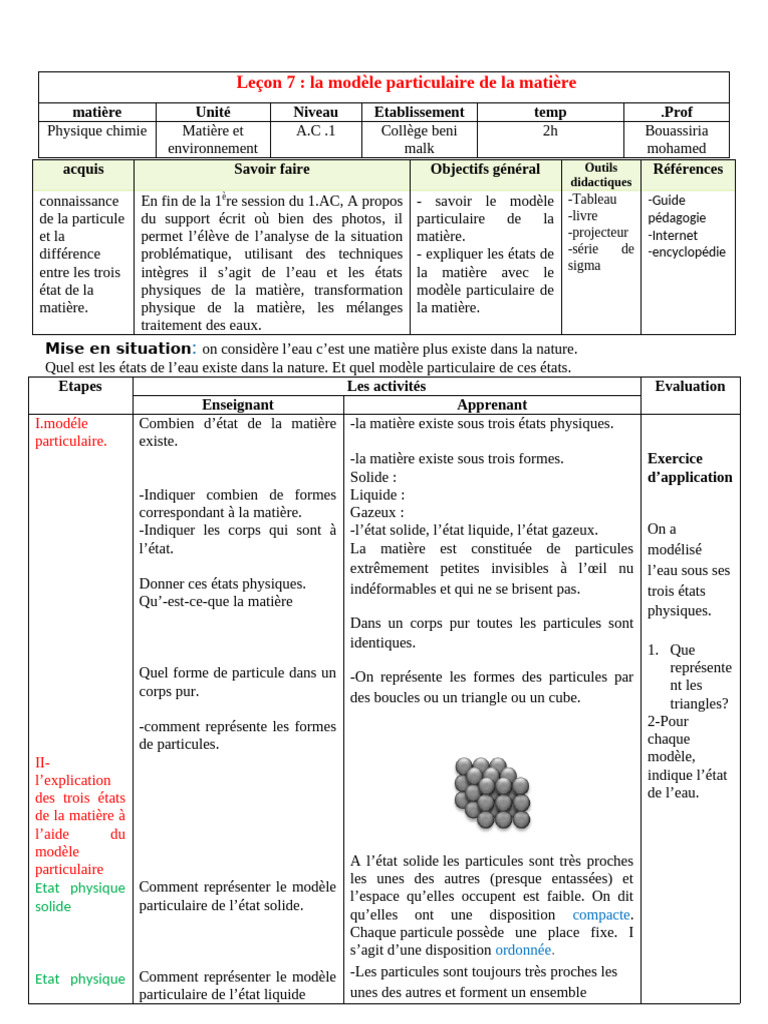 Modèle particulaire de la matière | PDF | Matière | Physique