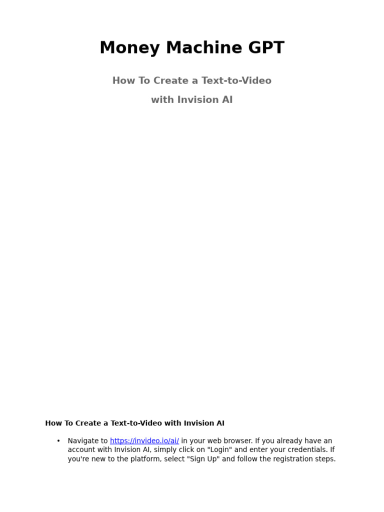 Create Text-to-Video with Invision AI | PDF | Business | Computers