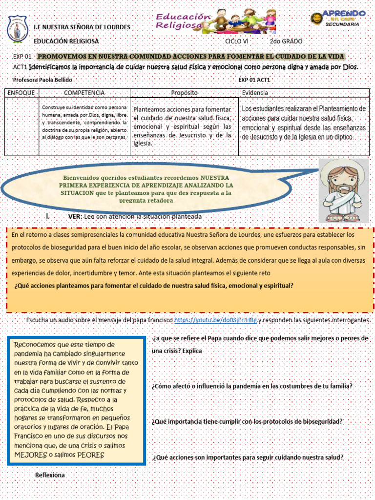 Ficha Reli 2do Exp01 Act1 18 Al 22abril | PDF | Evaluación | Dios