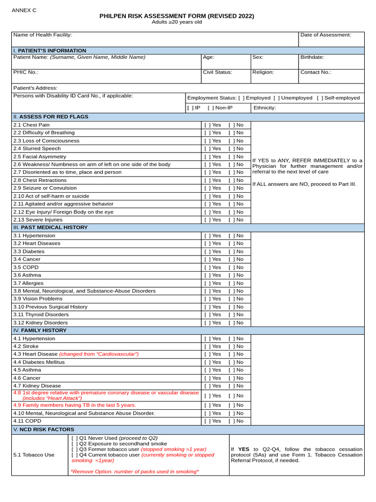 Philpen Risk Assessment Form Revised 2022 LONG | PDF | Cardiovascular Diseases | Medical Specialties