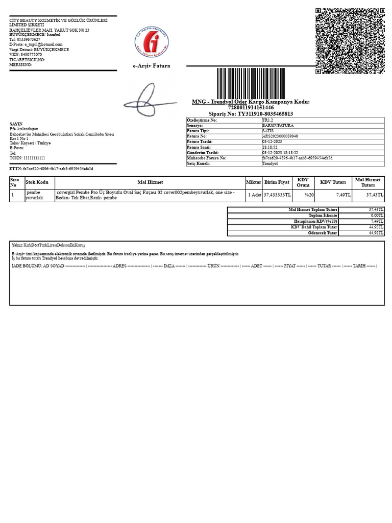 E-Arş V Fatura: Sıra No Stok Kodu Mal H Zmet Mktarbrmfyat KDV Oranı KDV Tutarı Mal H Zmet Tutarı ...