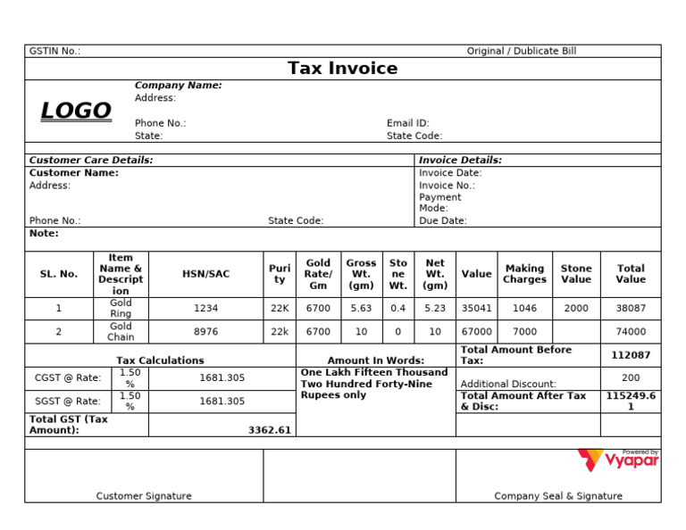 Jewellery Bill Book Format 4 | PDF | Public Finance | Taxes