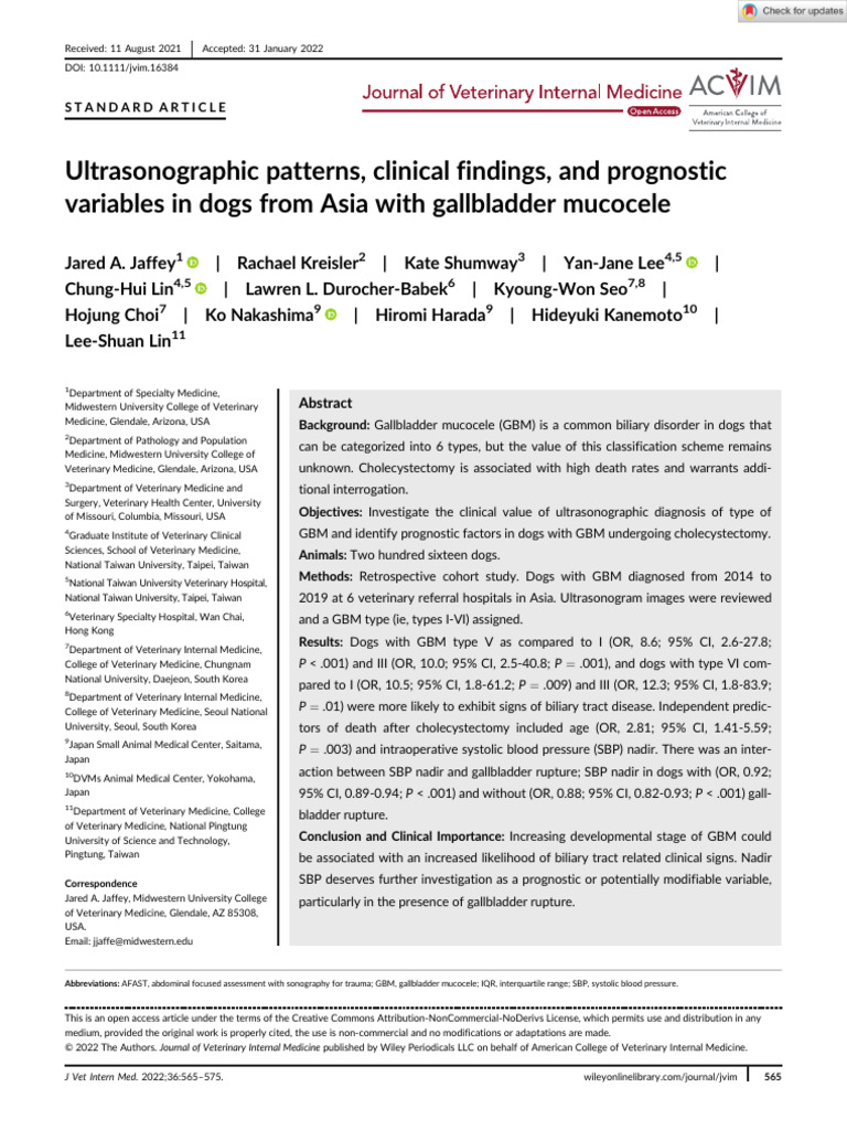 Veterinary Internal Medicne - 2022 - Jaffey - Ultrasonographic Patterns ...