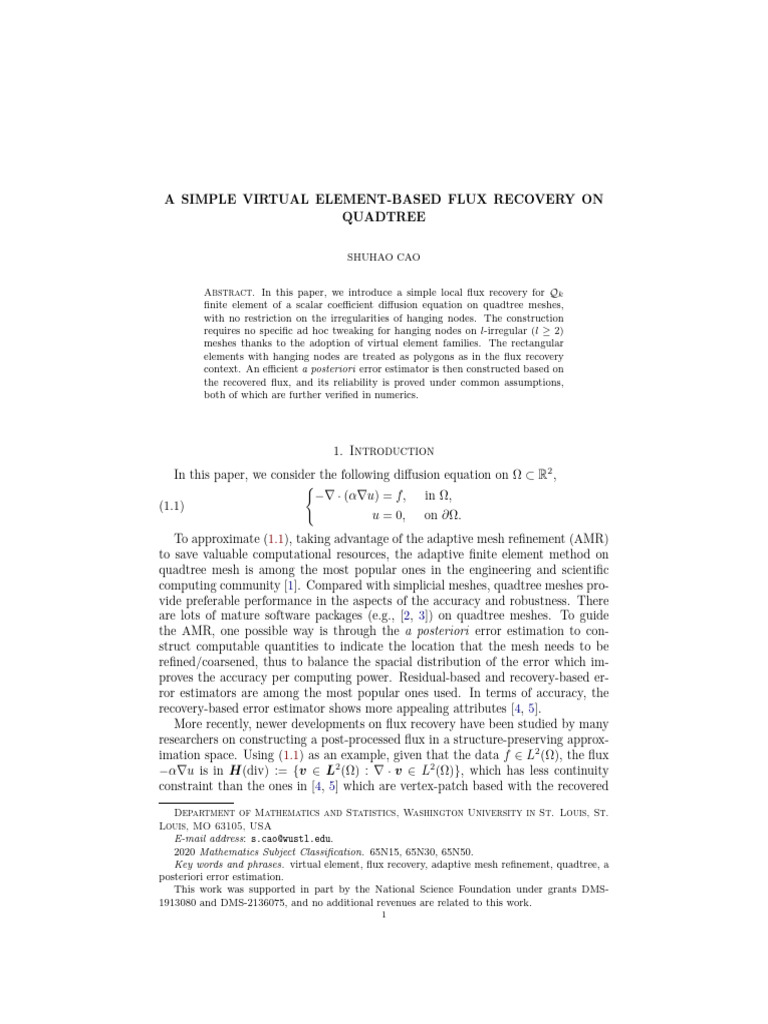 A Simple Virtual Element-Based Flux Recovery On Quadtree | PDF | Finite Element Method | Vertex ...