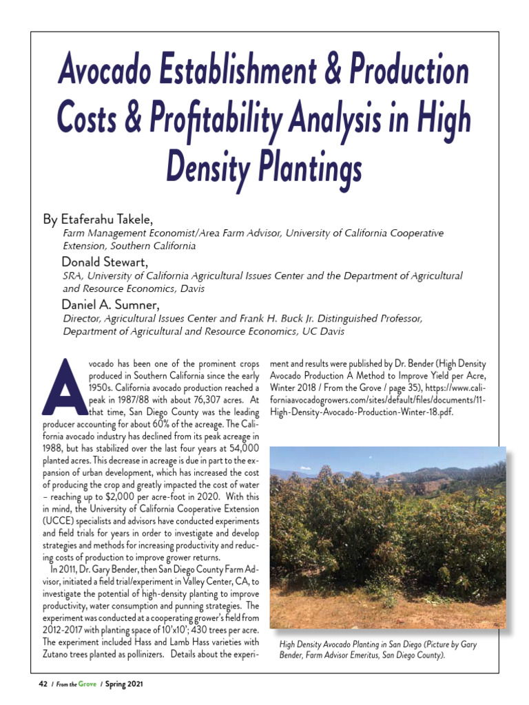 16 Avocado Establishment and Production Costs and Profitability ...