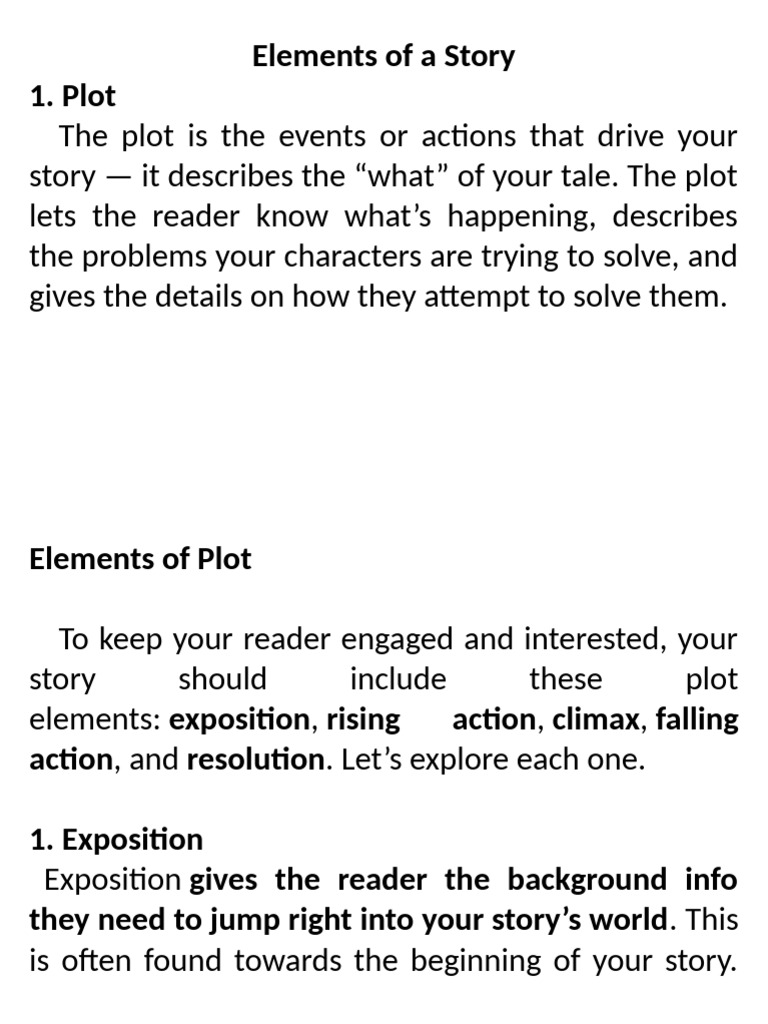 Story Elements: Plot, Setting, Characters | PDF | Narration | Narrative