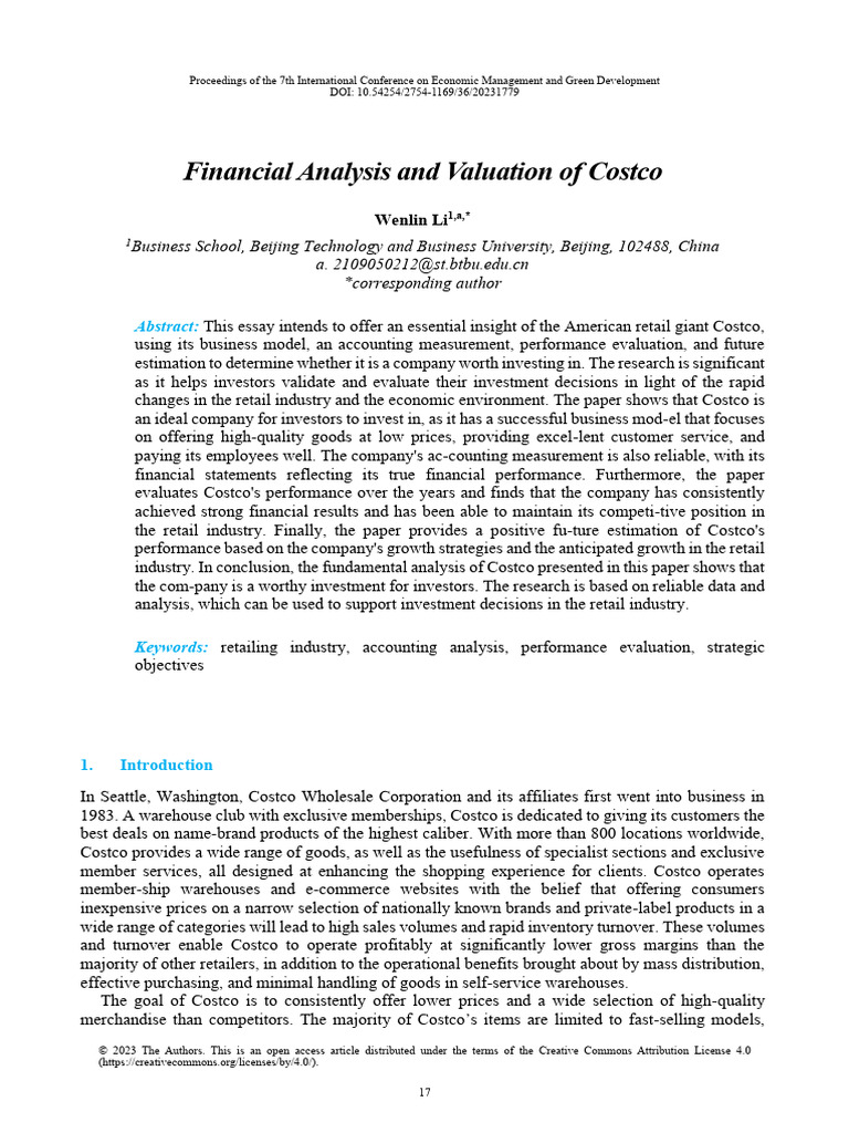 Financial Analysis and Valuation of Costco | PDF | Inventory | Costco
