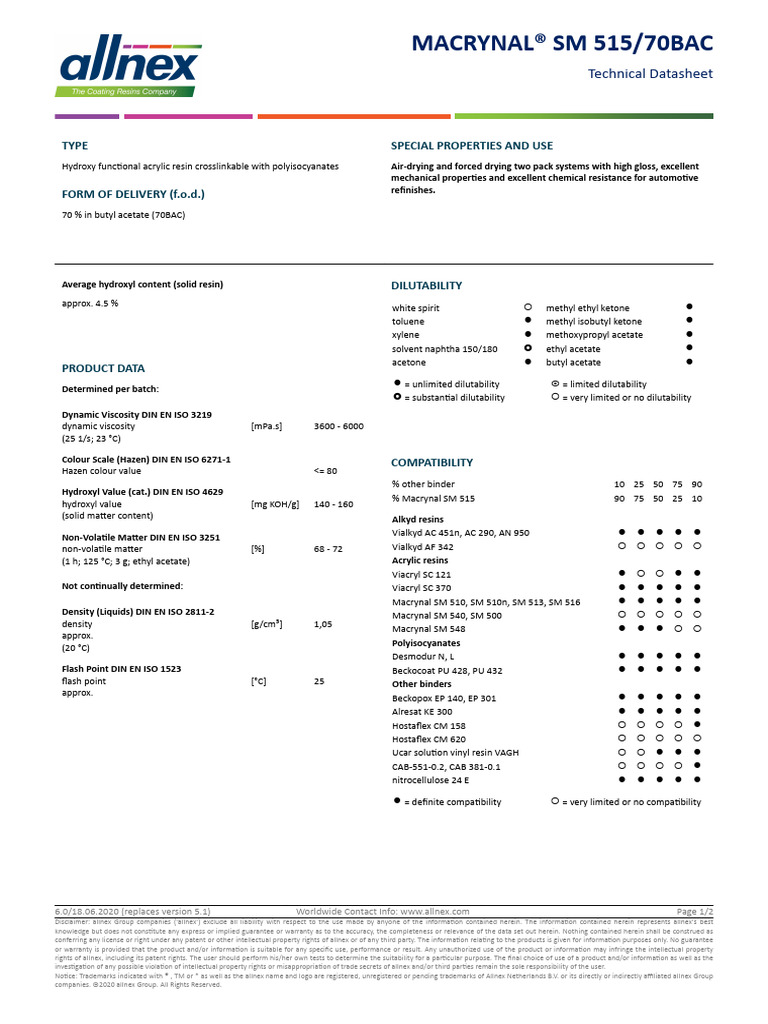 Macrynal SM 515 70bac - en - A4 | PDF | Organic Chemistry | Chemistry