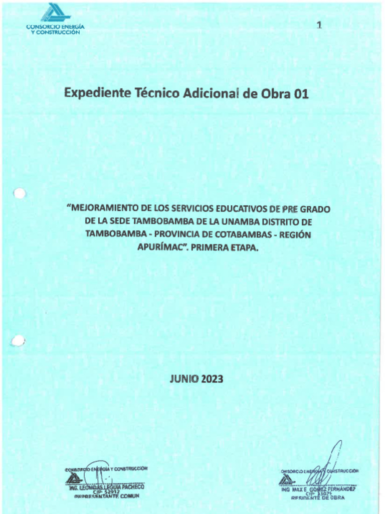 Expediente Técnico Adicional de Obra 01. | PDF