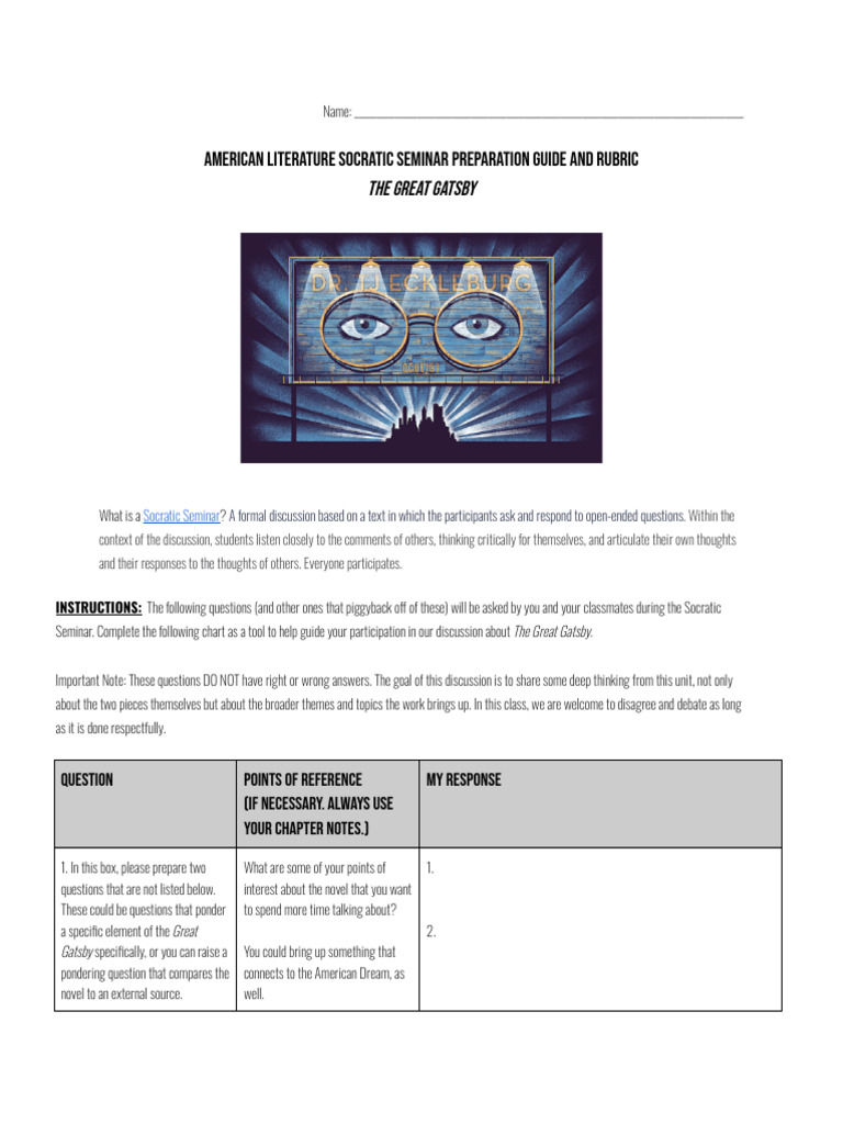 Remy - 2024 Socratic Seminar Juniors | PDF | The Great Gatsby