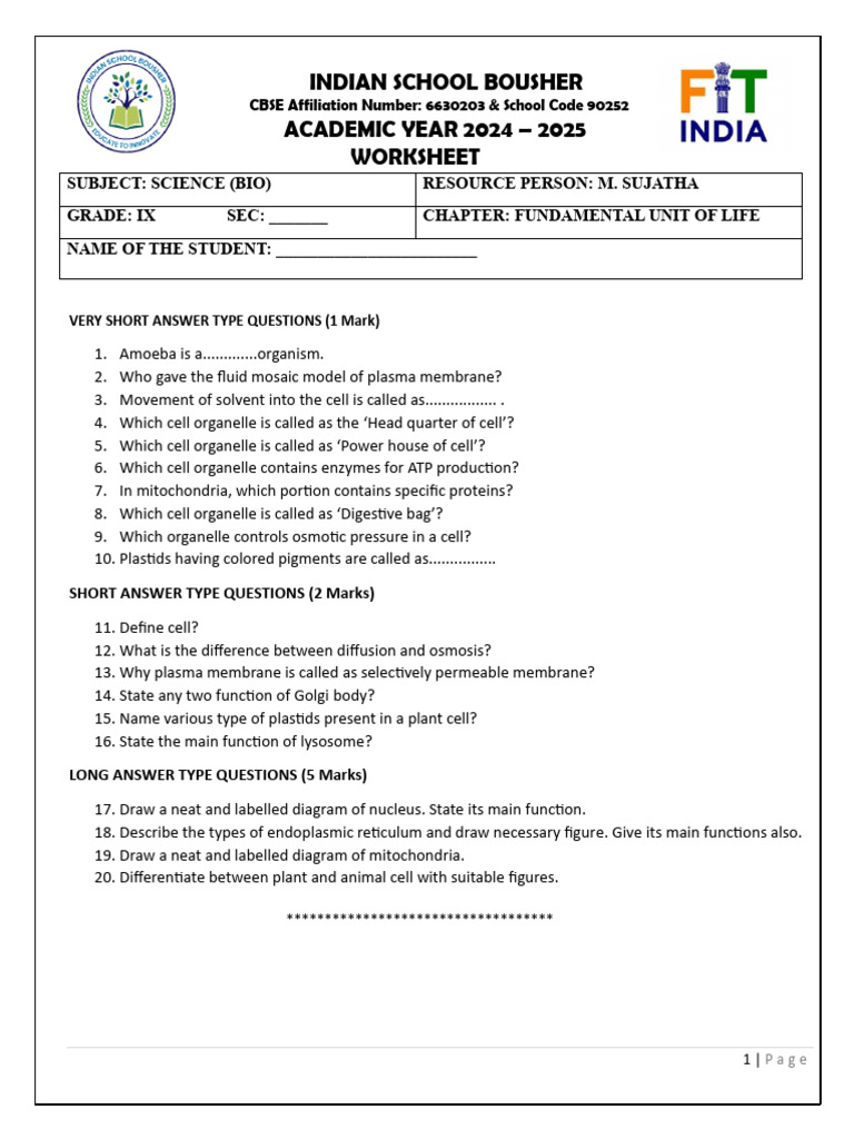 GR-9-SC(BIO)-CH-5-WORKSHEET | PDF