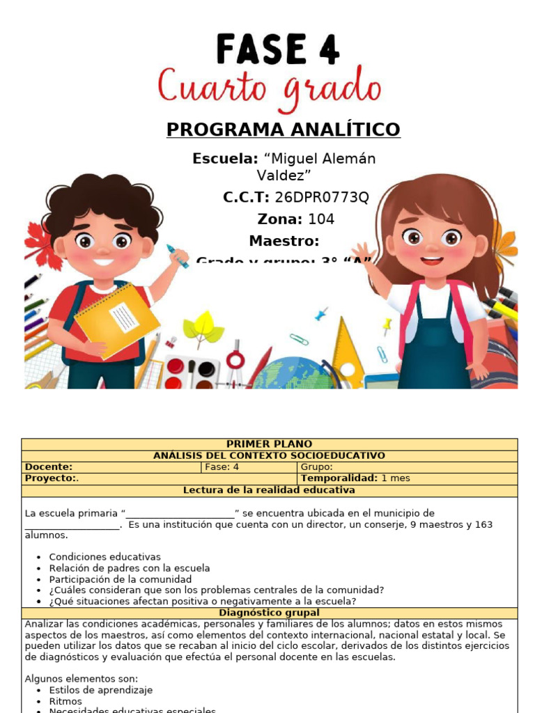 Programa Analitico Cuarto Grado | PDF | Escuelas | Aprendizaje