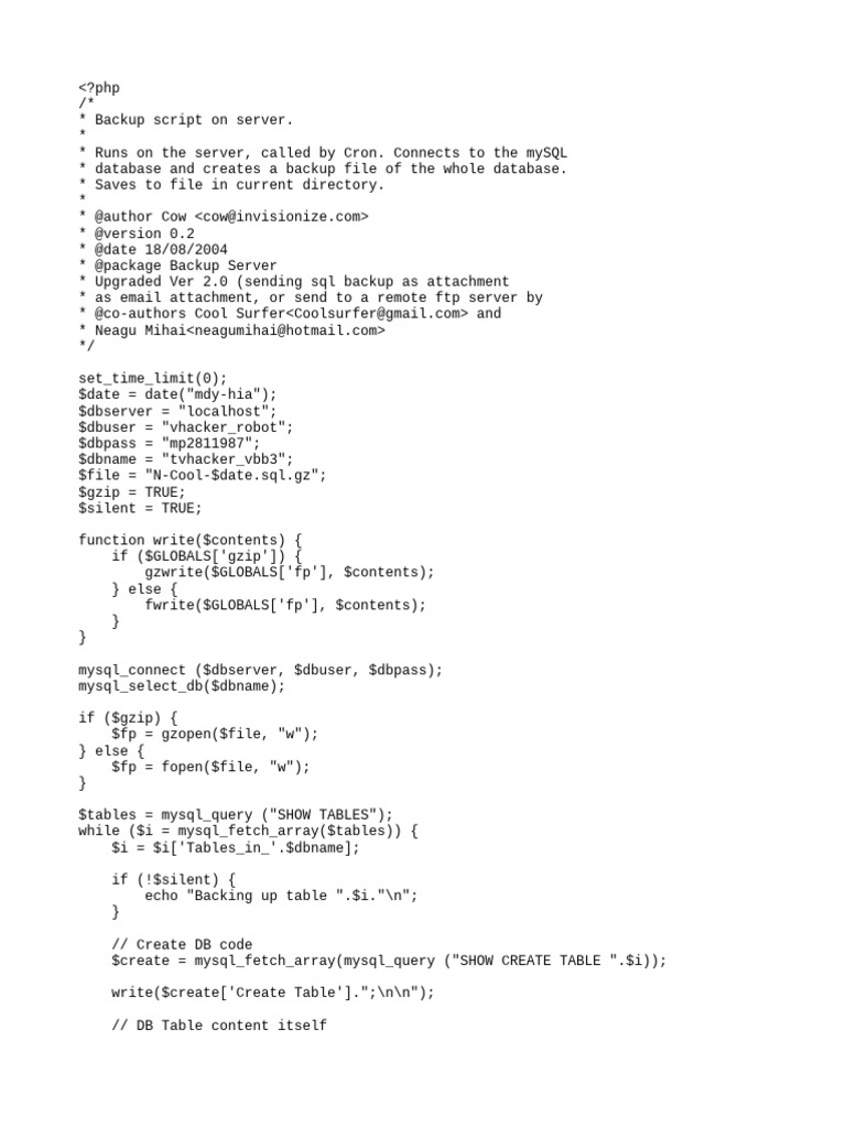 MySQL Database Backup Script | PDF | Internet | Software