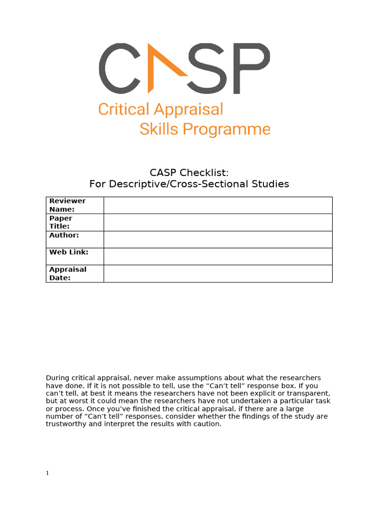 CASP Checklist Cross Sectional Study 2024 | PDF | Risk | Science
