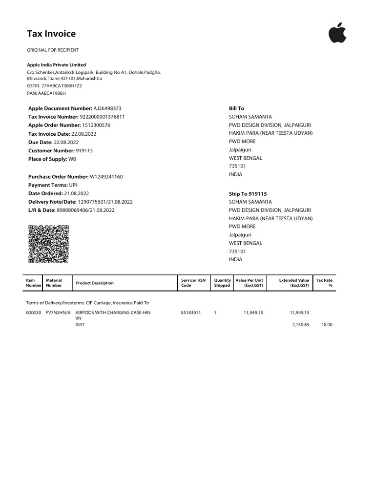Airpod bill | PDF | Invoice | Economies