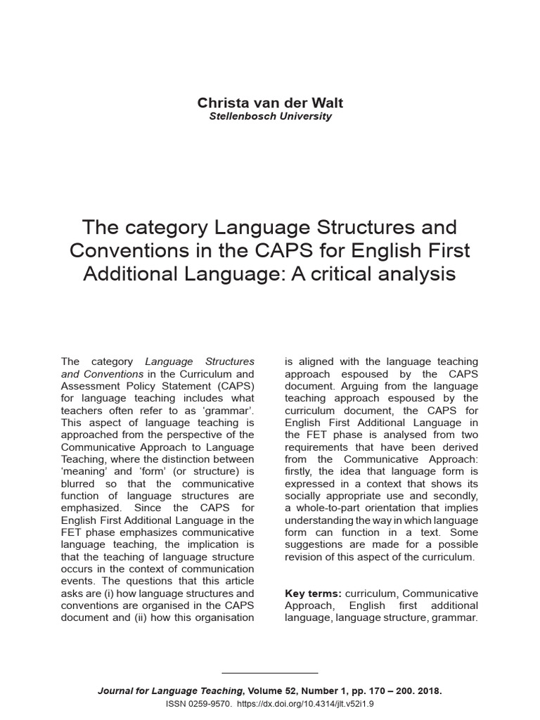 Van Der Walt 2018 The Category Language Structures and Conventions in ...