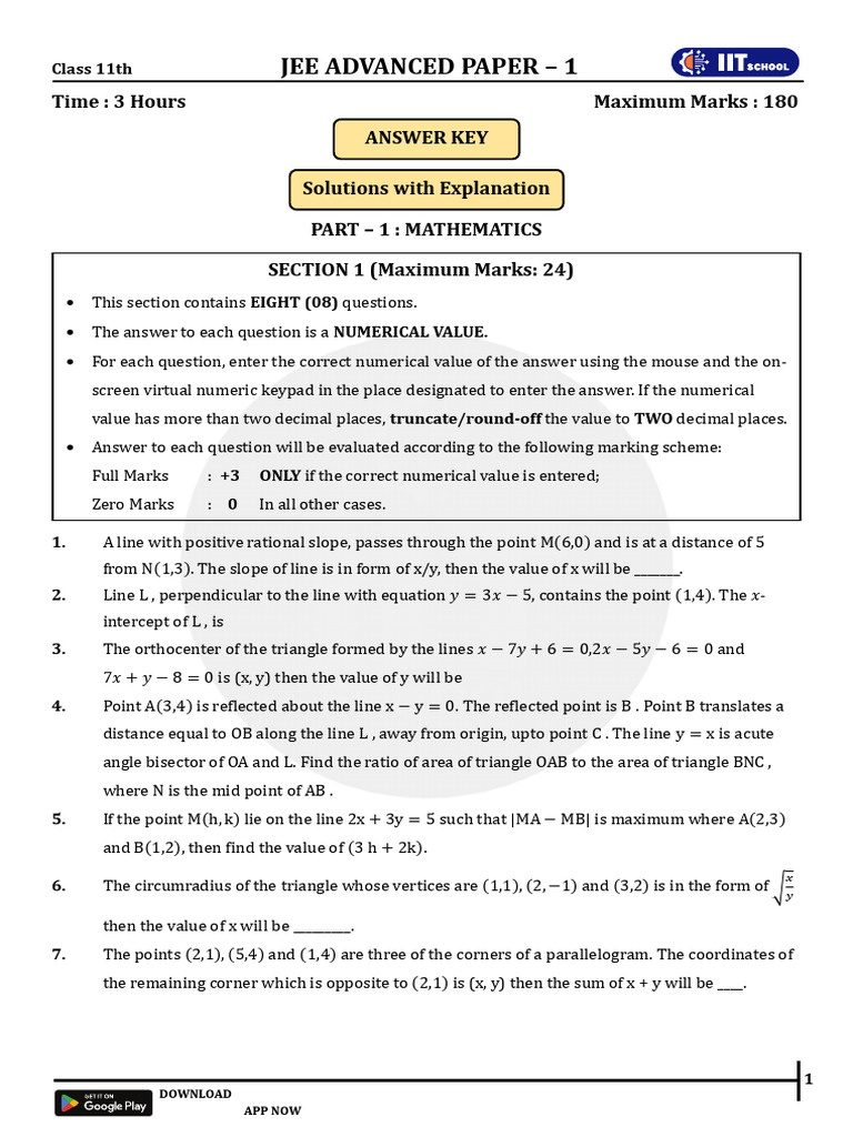 JEE Advanced Paper - 1 (20-10) - Solutions | PDF | Gases | Collision
