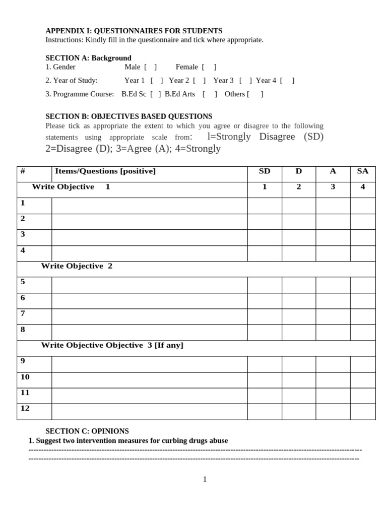 Questionaire Template | PDF