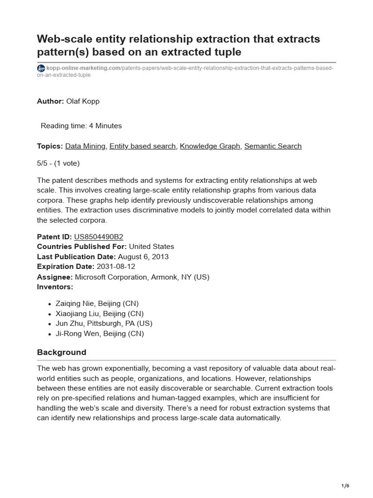 Web Scale Entity Relationship Extraction That Extracts Patterns Based On An Extracted Tuple