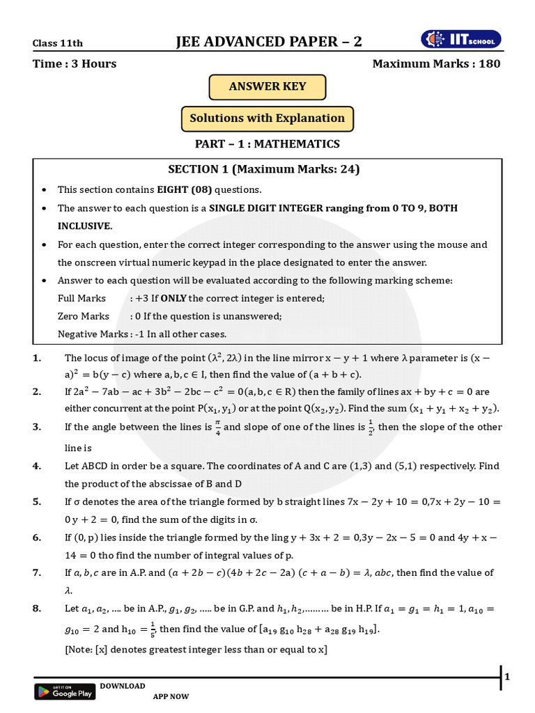 JEE Advanced Paper - 2 (20-10) - Solutions | PDF | Triangle | Force