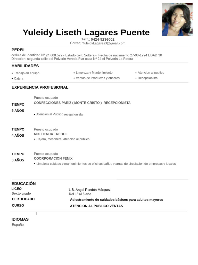 Perfil Profesional de Yuleidy Lagares | PDF