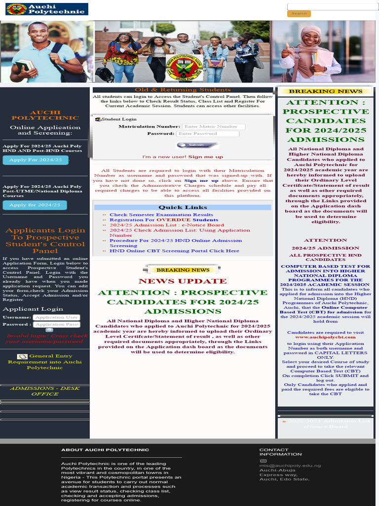 Auchi Polytechnic-Morning Home | PDF | University And College Admission ...