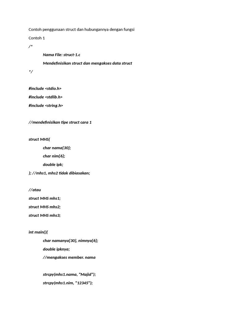 Contoh Penggunaan Struct Dan Hubungannya Dengan Fungsi | PDF | Metode ...
