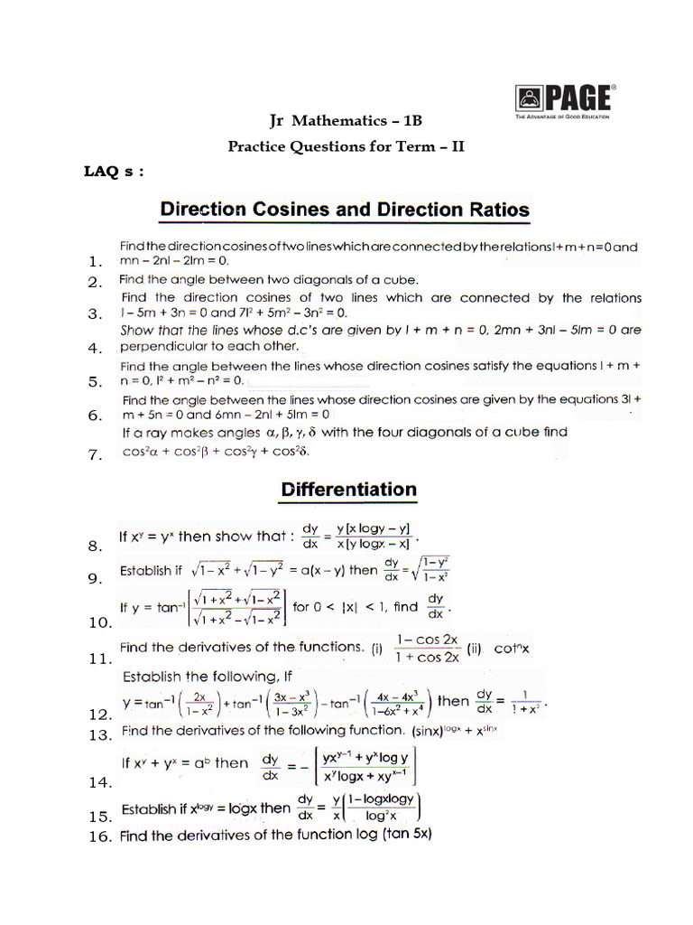 Jr. Maths 1B Practice Questions For Term - II | PDF