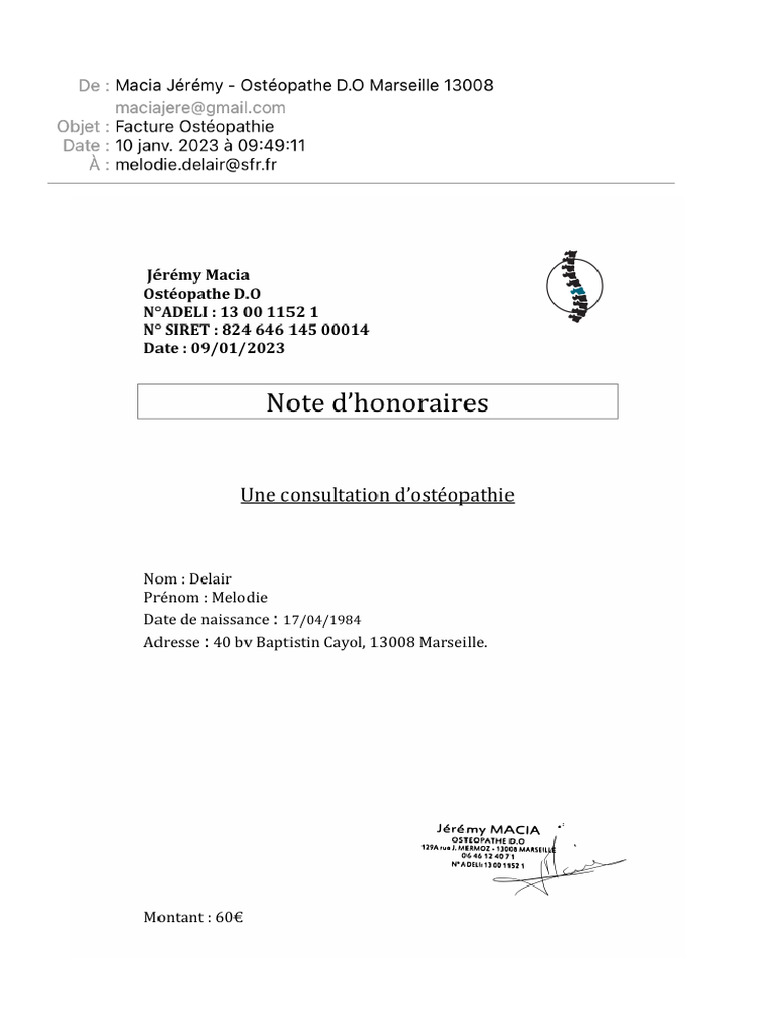 Facture Ostéopathie | PDF