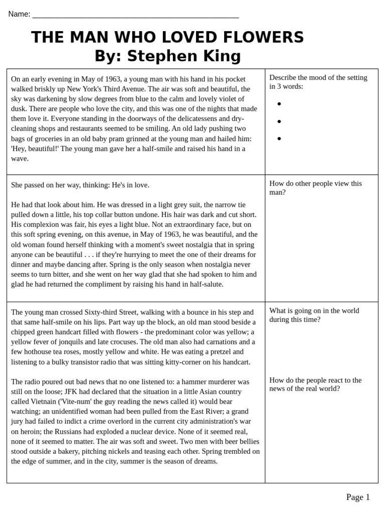 2024 Man Who Loved Flowers With Questions | PDF | Poetry