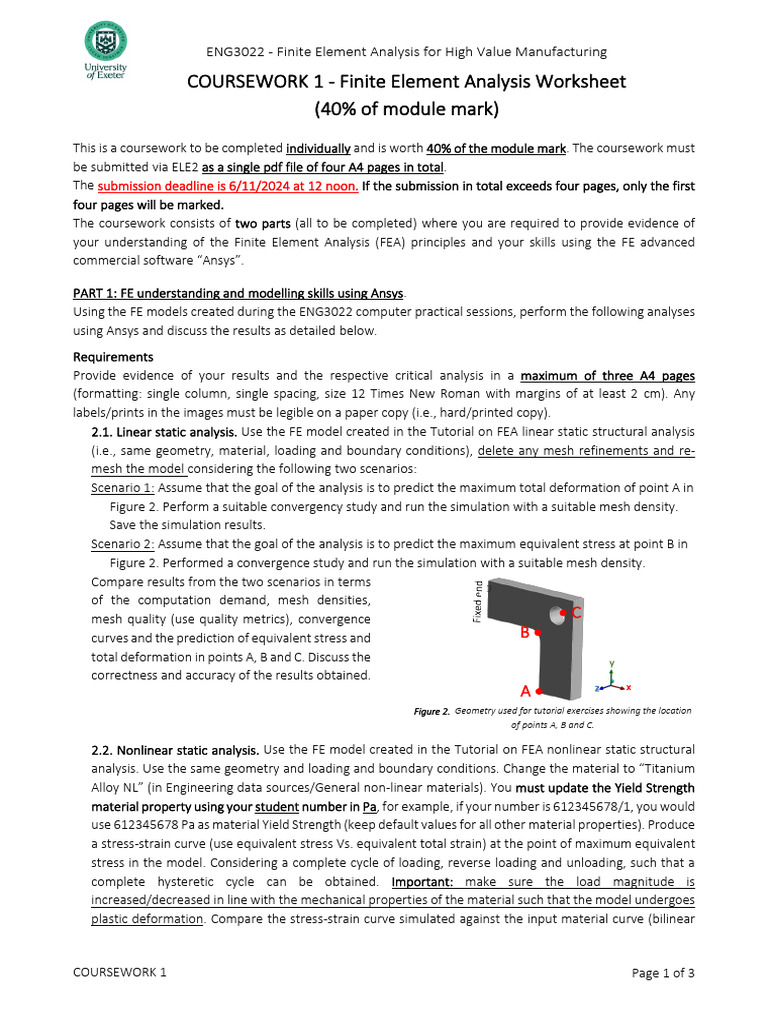 FEA For HVM Coursework - 1 Finite Element Analysis Worksheet | PDF | Finite Element Method ...