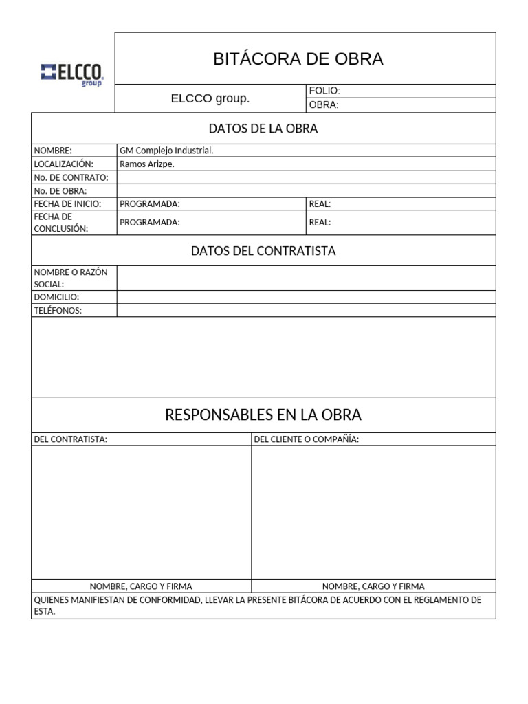 Formato de Bitácora de Obra | PDF