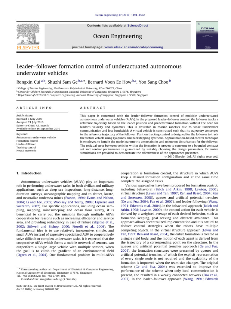Leader-Follower Control for AUVs | PDF | Control Theory | Mechanics