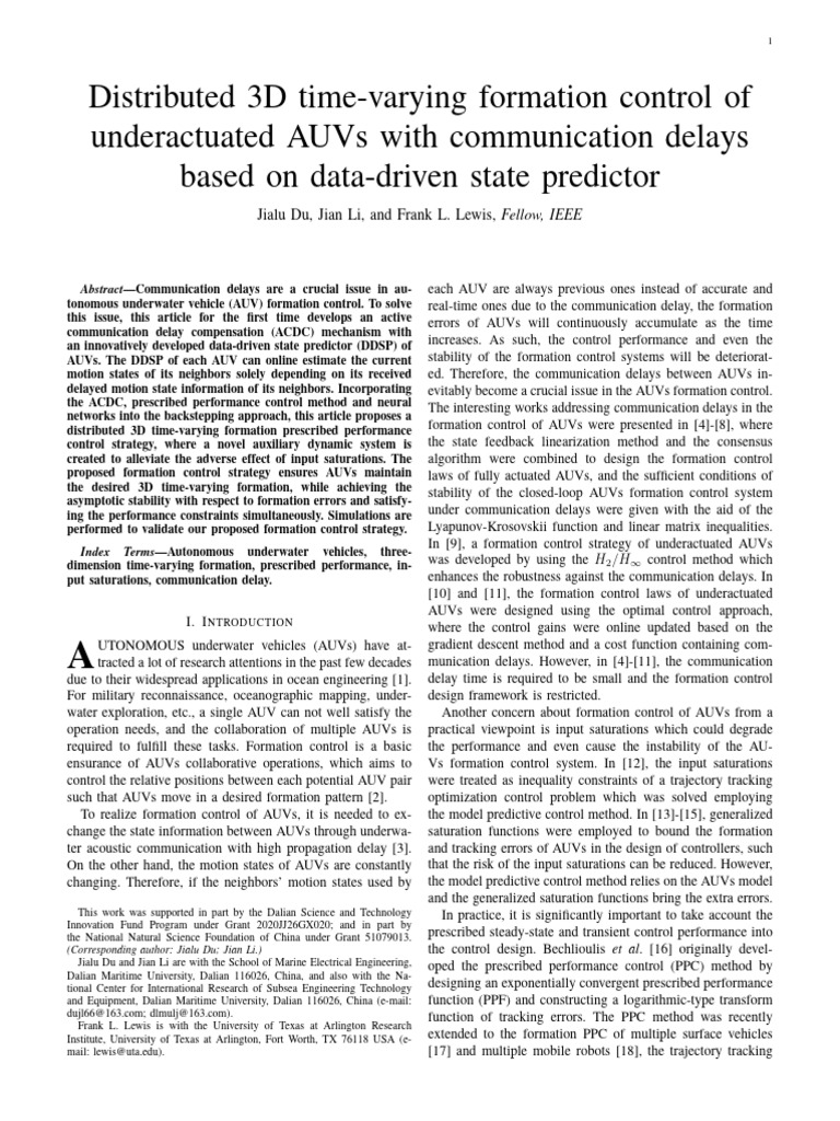 2 - Du - 2022 - Distributed Event-Triggered Formation Control For Multi-AUV System Via ...