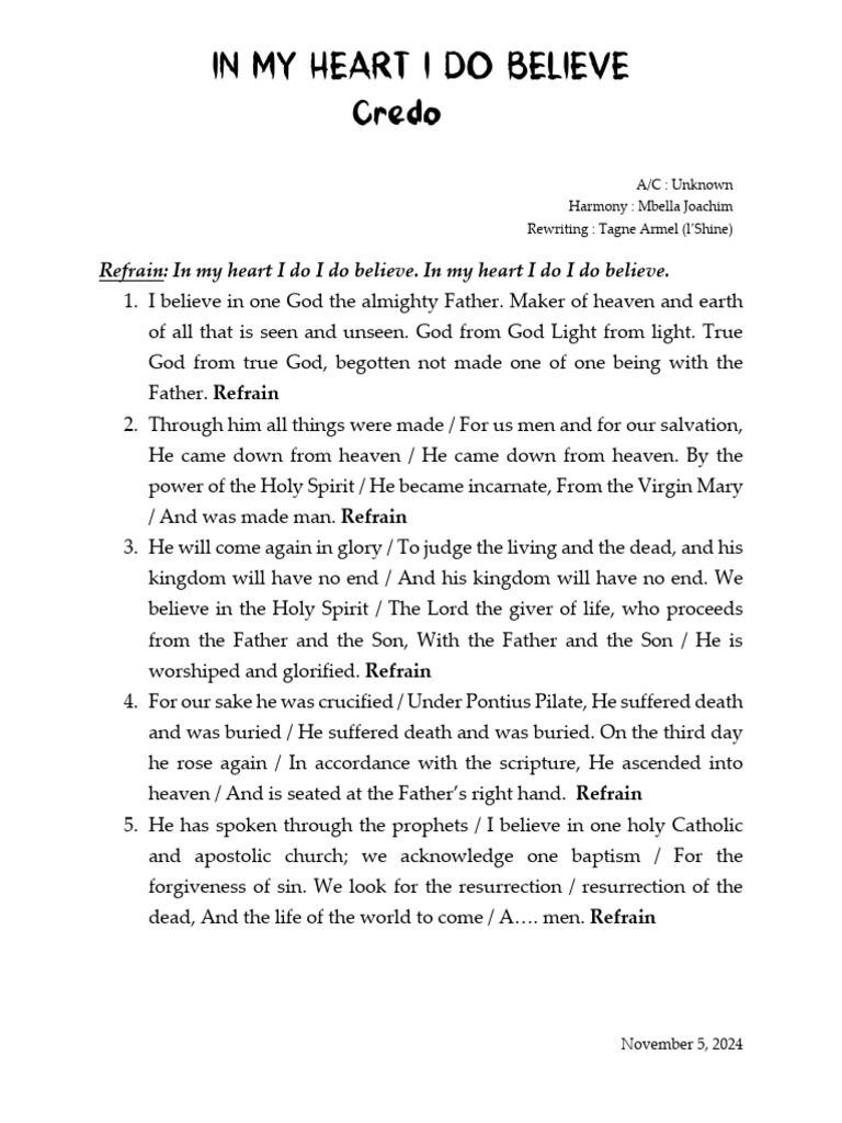 In My Heart I Do Believe: Credo Lyrics | PDF