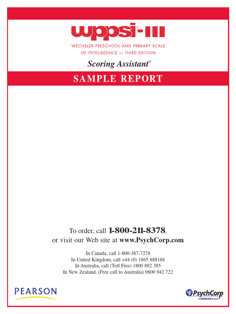 Wppsi III Scoring Assistant - Sample Report | PDF | Evaluation Methods