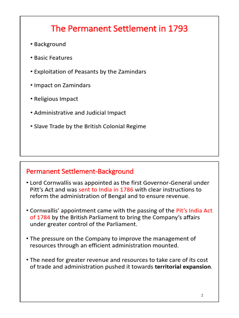 Impact of the 1793 Permanent Settlement | PDF