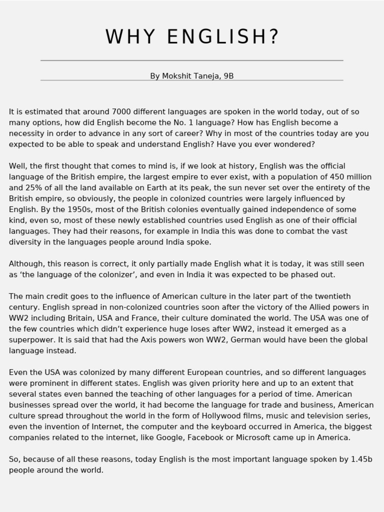 Article by Mokshit - Why English | PDF | English Language | The United ...