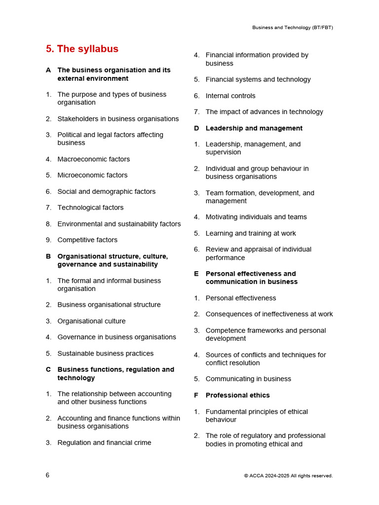 ACCA (F1) BT - FBT Syllabus and Study Guide - Final | PDF | Accounting ...