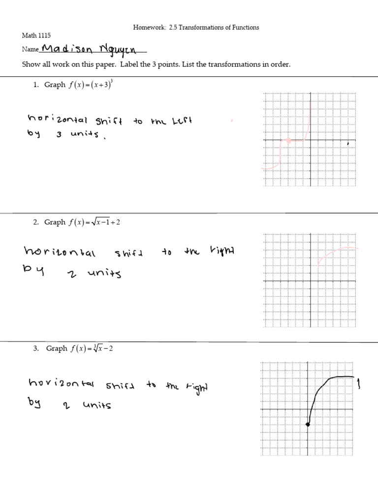 Transformations of Functions Homework | PDF | Computers